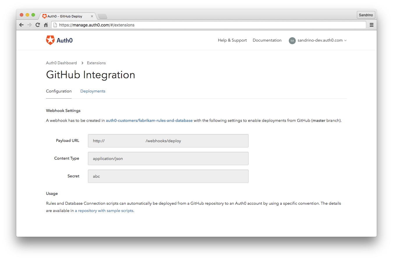Auth0 Source Control Integration with GitHub · GitHub