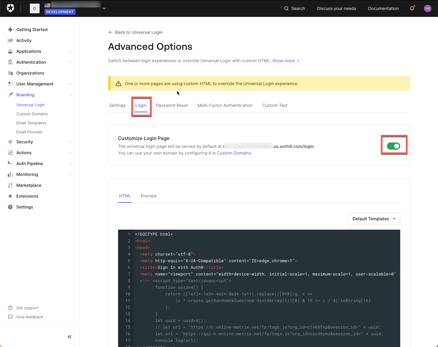 Click on the Login tab and select Customize Login Page